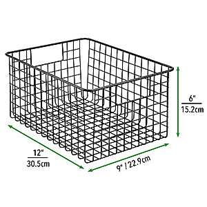 mDesign Metal Wire Closet Storage Basket Organizer with Handles for Organizing Bedroom, Bathroom, Mudroom, Entryway, Hallway, or Linen Closets - Concerto Collection - 8 Pack - Black