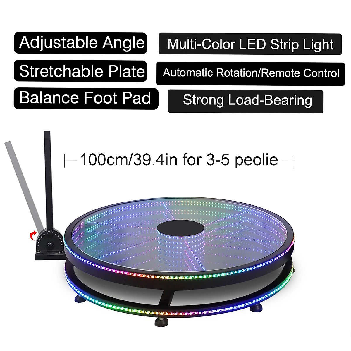 MWE 360 Photo Booth Machine Glass Bottom for Parties with RGB Lights,Software APP Remote Automatic 360 Spin Camera Booth Flight Case 39.4" 100cm for 3-5 People to Stand on