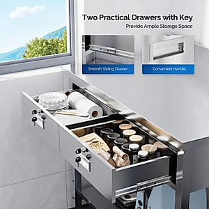 ROVSUN 36 x 24 Inches Stainless Steel Table with 2 Drawers, Heavy Duty Metal Prep & Work Table with Undershelf for Commercial Kitchen, Restaurant, Home,Hotel and Garage