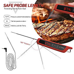 Digital Instant Read Meat Thermometer for Kitchen, Waterproof & Ultra Fast Thermometer with Backlight & Foldable Probe for Outdoor Cooking, Deep Fry, Grilling, BBQ, Gift (Red)