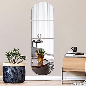 Full Body Length Mirrors for Walls, 15.7x12 4pcs Acrylic Plexiglass Mirror Stickers Wall-Mounted Stick On Frameless Makeup Large Long Mirror Home Workout Gym Hallway Dorm Floor Tile Self Adhesive