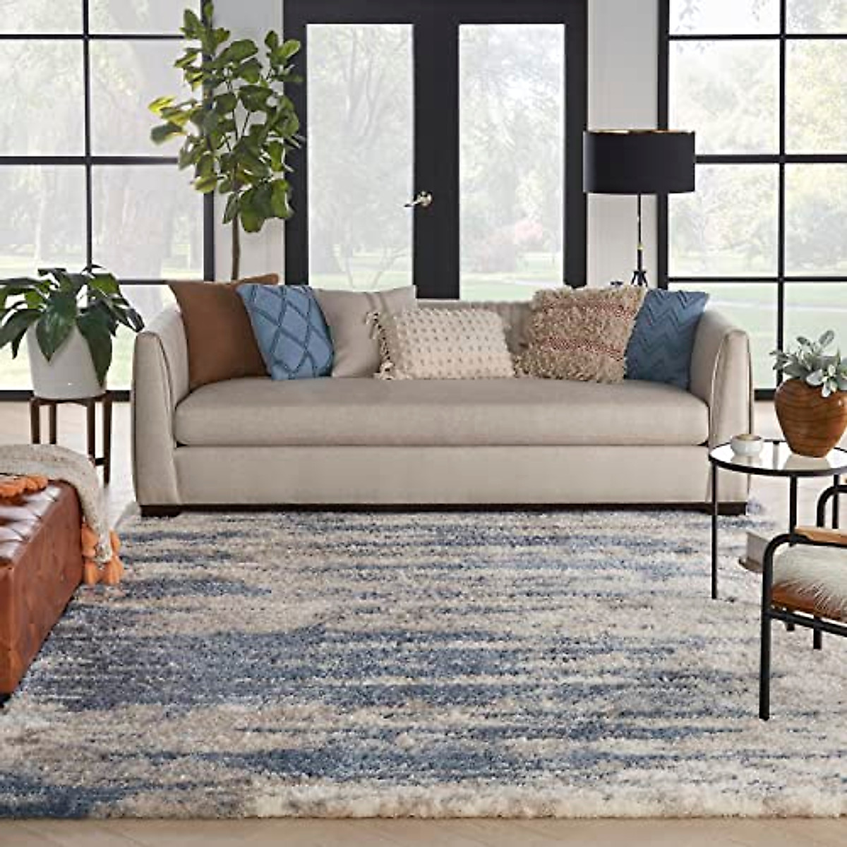 Nourison Luxurious Shag Modern & Contemporary Light Blue Grey 6'7" x 9'2" Area -Rug, Easy -Cleaning, Non Shedding, Bed Room, Living Room, Dining Room, Kitchen (7x9)