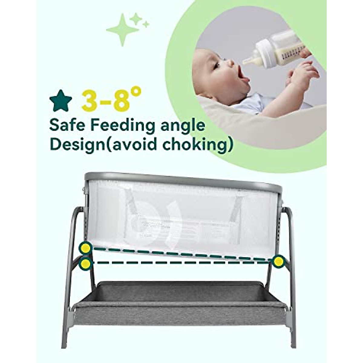 babyboat Bassinet Bedside Sleeper with 360° All Air Mesh, Bedside Crib with Storage Basket, Cozy Adjustable Portable Bassinets for Safe Co-Sleeping, Baby Crib for Infant/Newborn