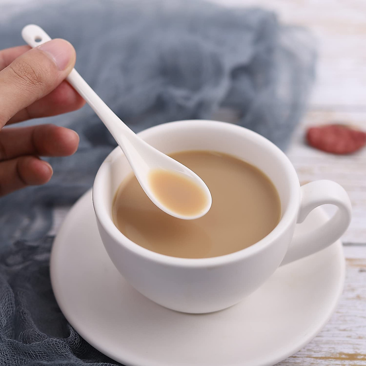 Leegg Porcelain Egg Spoons Set of 12 Ceramic Spoons Teaspoons for Coffee Tea and Desserts Spoon