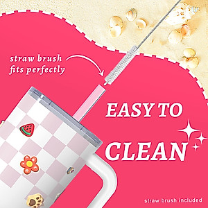 winiwo 40 oz Tumbler with Handle and Straw, D.I.Y Gift for Her, Stainless Steel Travel Mug, Iced Tea or Coffee, Insulated Tumbler with Stickers, Keeps Beverages Cold Up to 24 Hours