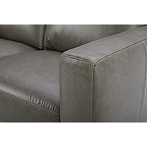 Amazon Brand – Rivet Modern Leather Loveseat Sofa Couch with Wood Base, 63.4"W, Gray