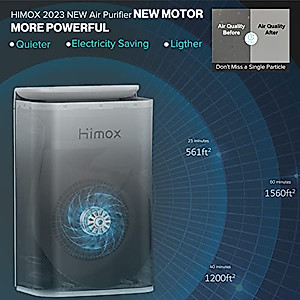 HIMOX 2023NEW HEPA 14 Air Purifier for Allergies Home Large Room 1560 Sqft, Smart WiFi PM2.5 Air Quality Monitor, Washable Filter Captures 99.99% of Particles, Smoke, Dust,Pet Dander .Powerful Motor