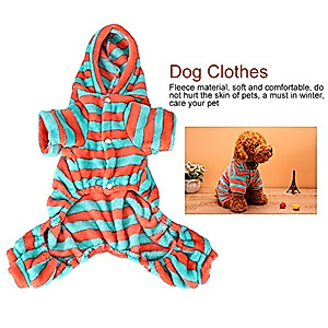 Plush Dog Hoodie, Winter Soft Fleece Dog Stripe Clothes 4 Legged Warm Pet Jumpsuit for Small Dogs Puppy