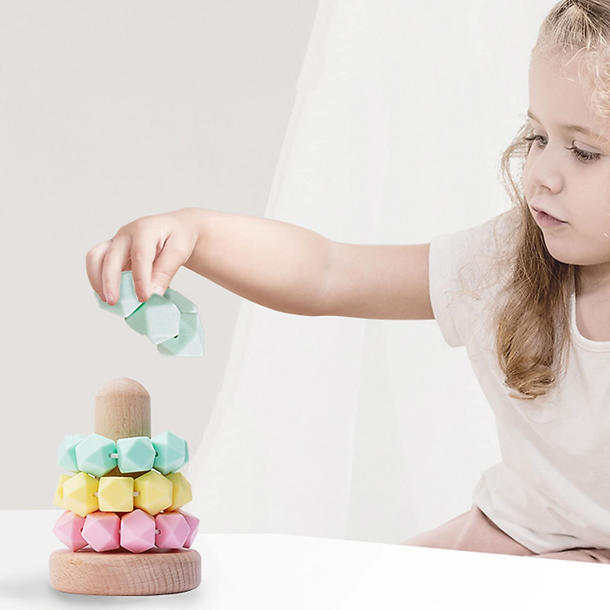 Baby Stacking Toys Silicone Stacking Ring Stacker Toddler Teething Toy Montessori Senses Educational Learning