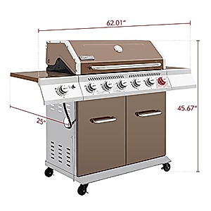 Royal Gourmet GA6402C 6-Burner Propane Gas Grill with Sear Burner and Side Burner, 74,000 BTU, Cabinet Style Outdoor BBQ Grill for Barbecue Grilling and Backyard Cooking, Coffee