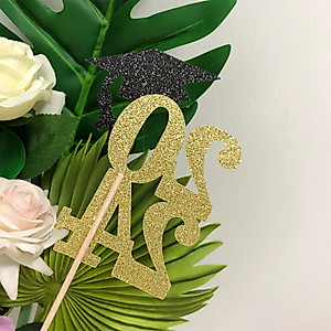 ALISSAR 10 Pack Glitter Gold Double Sided 2024 Graduation Party Centerpiece Sticks Glitter Table Topper Party Supplies (2024 Cardstock, gold)