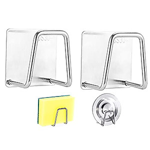 Sponge Holder for Sink Caddy, Adhesived No Drilling, Rustproof Waterproof Stainless Steel (Silver)