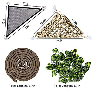 PINVNBY Hammock for Bearded Dragon,Reptile Habitat Lounger Lizard Natural Seagrass Fibers Hammock Jungle Bendable Vines Leaves Tank Decor for Chameleon Hermit Crabs Gecko Snakes(4Pcs)