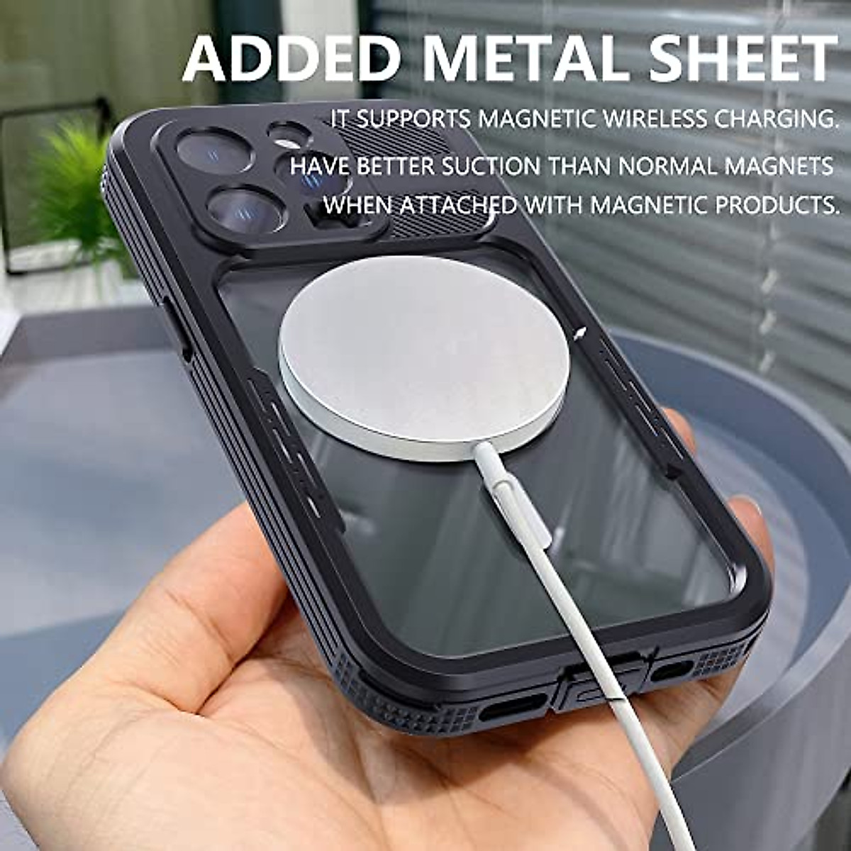 Nowvnvuy iPhone 14 Pro Max Waterproof Case with Screen Protector, Full Body Heavy Duty Protection Magnetic Case, Shockproof, Dustproof, Snowproof Case for iPhone 14 Pro Max 6.7 Inch (Black)