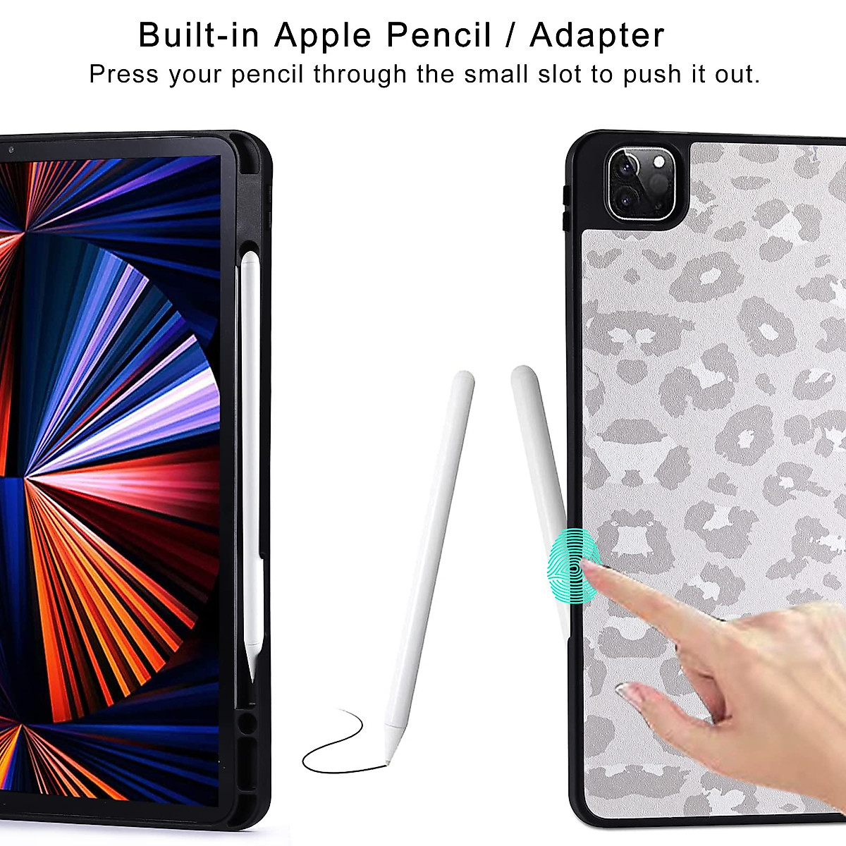 Gray Leopard Protective Cover for iPad Pro 12.9 inch with Pencil Holder Pocket for iPad Pro 12.9" 2022 6th 2021 5th 2020 4th 2018 3rd Gen Shockproof Case for iPad Pro 12.9" Newest