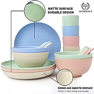 Wheat Straw Dinnerware Sets, 20pcs Dishes Dinnerware Sets Microwave and Dishwasher Safe, Lightweight Unbreakable Dish Set, Reusable Dinner Plates Kids Plates and Bowls Sets