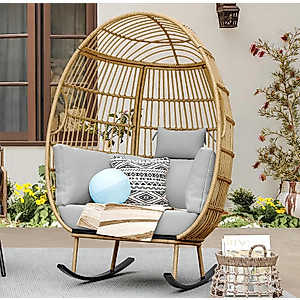 YITAHOME Wicker Egg Chair Outdoor, Patio Egg Chair, Rocking Egg Chair for Outside, Grey