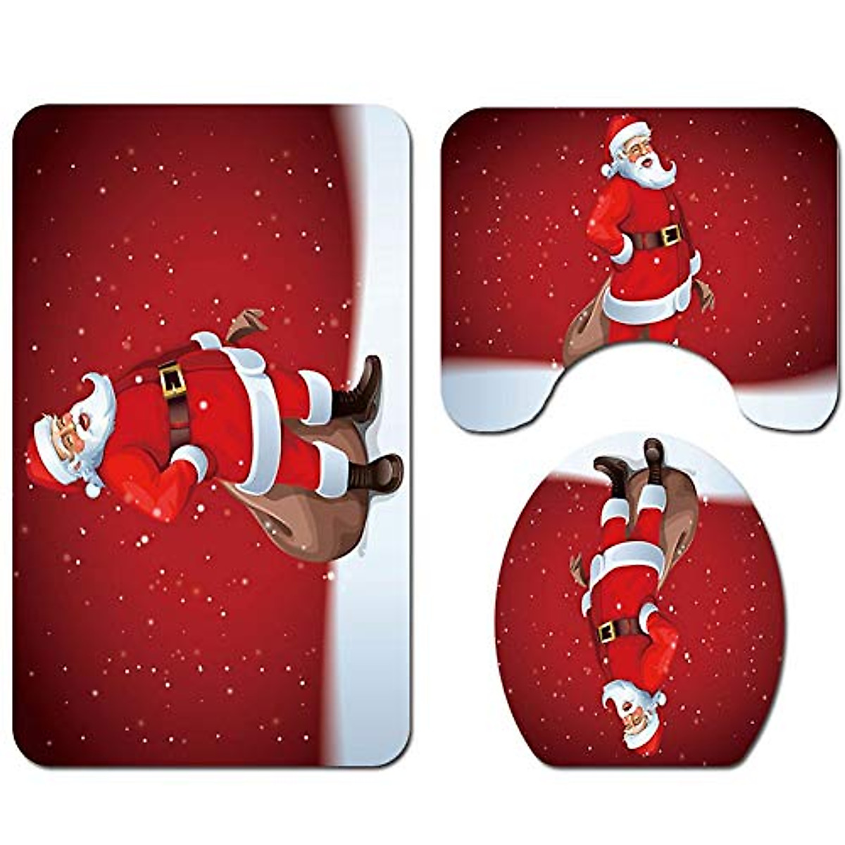 4 PCS Christmas Shower Curtain Sets with Rugs, 72x72 Polyester Shower Curtains Christmas Tree Wreath Santa Claus Snowman Patterned, with Bath Mat Xmas Decor Christmas Decorations for Bathroom