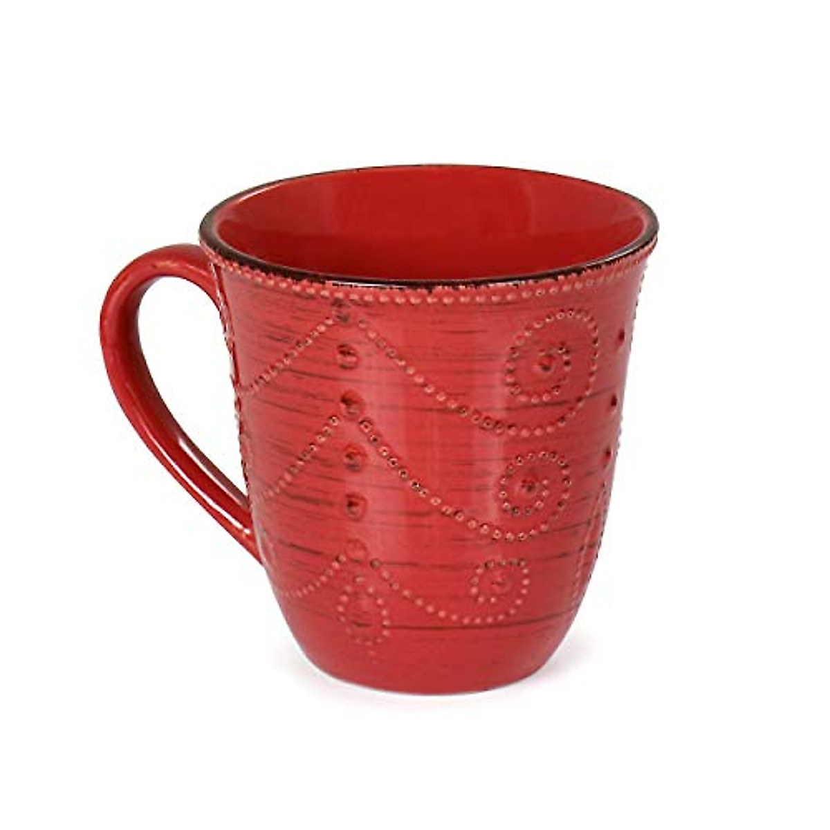 Elama Embossed Scalloped Round Stoneware Dinnerware Dish Set, 16 Piece, Red with Brown Accents