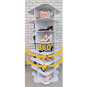 Original Rotating Shoe Rack A square Tower,original 7-tier hold over 28 pairs of big shoes,Spinning Shoe Display Lazy Susan,Revolving 360 shoe rack,Rotate Shoes Closet Organization.weinstein storage