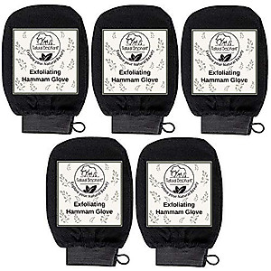 Natural Elephant Exfoliating Hammam Glove - Face and Body Exfoliator Mitt (Pure Black (Pack of 5))