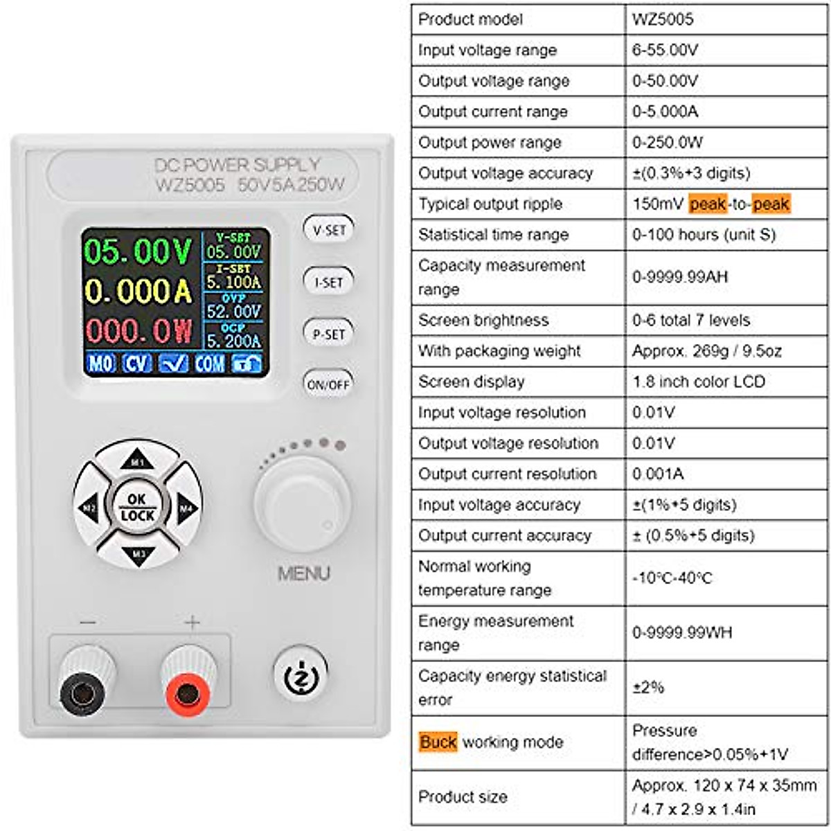DC Power Supply Variable, 0-50V 0-5A Adjustable Switching Regulated Power Supply with 4 Digits LCD Display, Bench Power Supply with Multi Protections, Remote Control