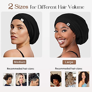 YANIBEST Slouchy Beanie Hat Satin Lined Sleep Cap Satin Bonnet Chemo Headwear Caps for Women and Men Pure Black