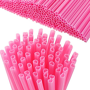 500 Pcs Straws Valentine Heart Shaped Straws Cute Straws Anti Wrinkle Straw Disposable Drinking Straw Plastic Straw for Kids Birthday Bridal Shower Wedding Party Supplies Drinking (Pink)