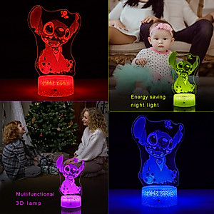 vpgun 3D Illusion Stitch Night Light: Stitch Light with Remote Control and Smart Touch, Stitch Lamp Stitch Room Decor for Girls Birthday Christmas Stitch Gifts