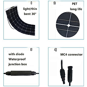 CAJUCA Flexible Solar Panel, 100 Watt 18 Volt Monocrystalline Bendable Solar Charger, Portable Solar Board for RV Tent Roof