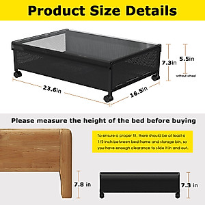 NADAMOO Under Bed Storage with Wheels and Clear Cover, Rolling Underbed Storage Containers, Metal Frame Under the Bed Organizer Bins for Bedroom Clothes Shoes Blankets Toys Books, Pack of 2