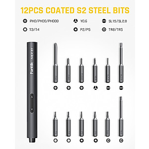 Fanttik NEX E1 3.7V Mini Electric Screwdriver Precision Screwdriver, 12 Bits, 0.2N.m Torque Setting, Max. 3 N.m, Magnetic Storage, 5/32''Hex, Repair Tool Set for Phone Camera Laptop Watch