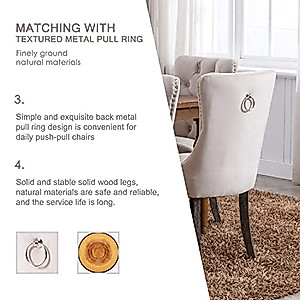 Qtivii Velvet Dining Chairs Set of 6, Tufted Dining Room Chairs with Button Back, Nailhead Trim, Upholstered Dining Chairs for Kitchen, Bedroom, Restaurant (Beige)