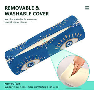 xigua Evil Eyes Blue Neck Roll Pillow for Neck Relief with Removable Washable Cover - Memory Foam Round Cylinder Bolster, Ergonomically Designed for Head, Neck, Back, and Legs