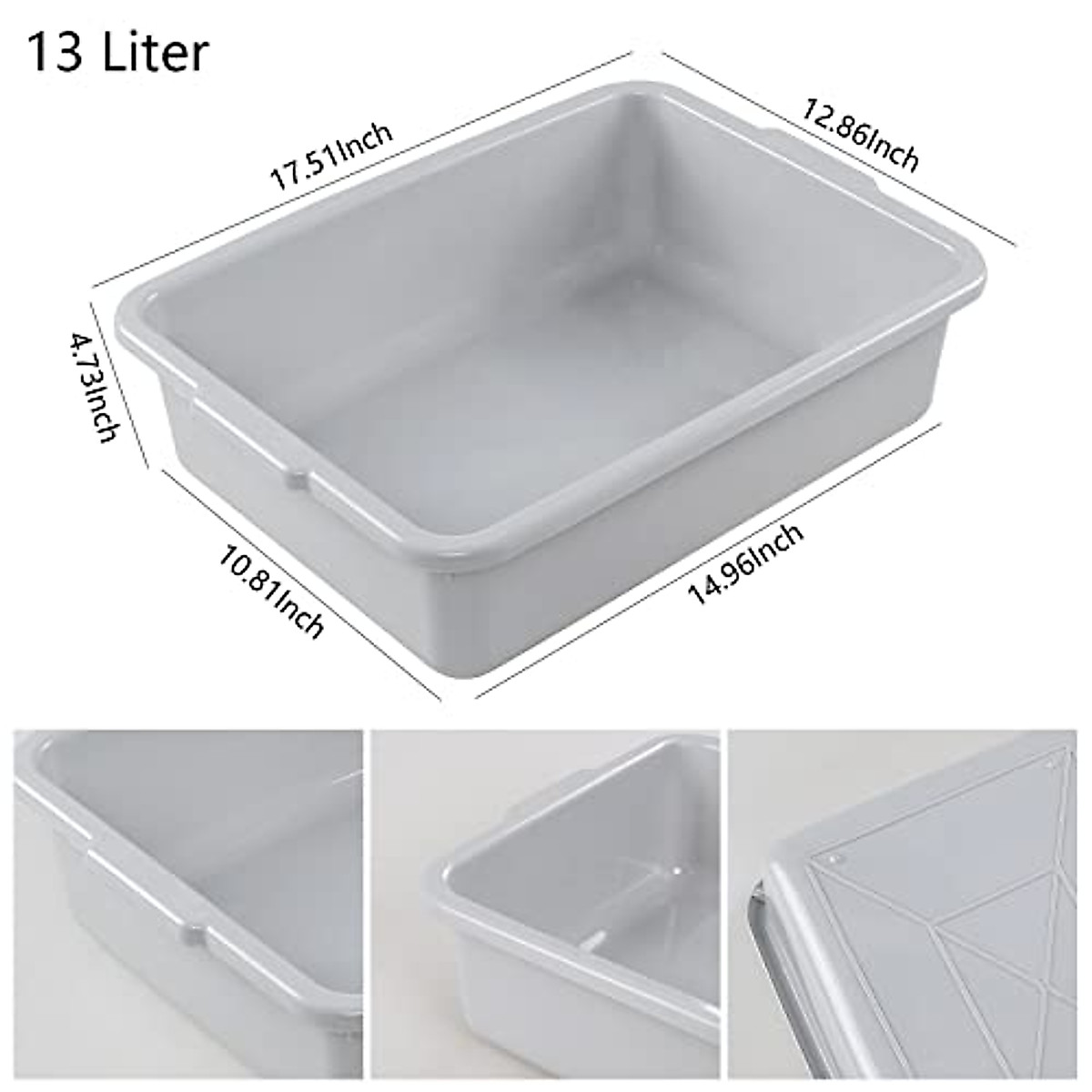 Obstnny 13 L Commercial Bus Tub, 3 Pack Plastic Dishpan Basin, Grey