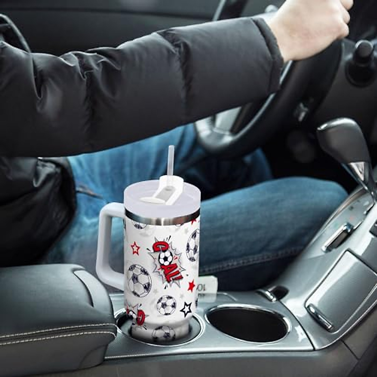ARGTILDN 30 oz Tumbler Football Game Soccer Insulated Travel Mug with Handle and Straw Lid Stainless Steel Vacuum Coffee Cup Tea Beverage Container Water Bottles for Car Sports office