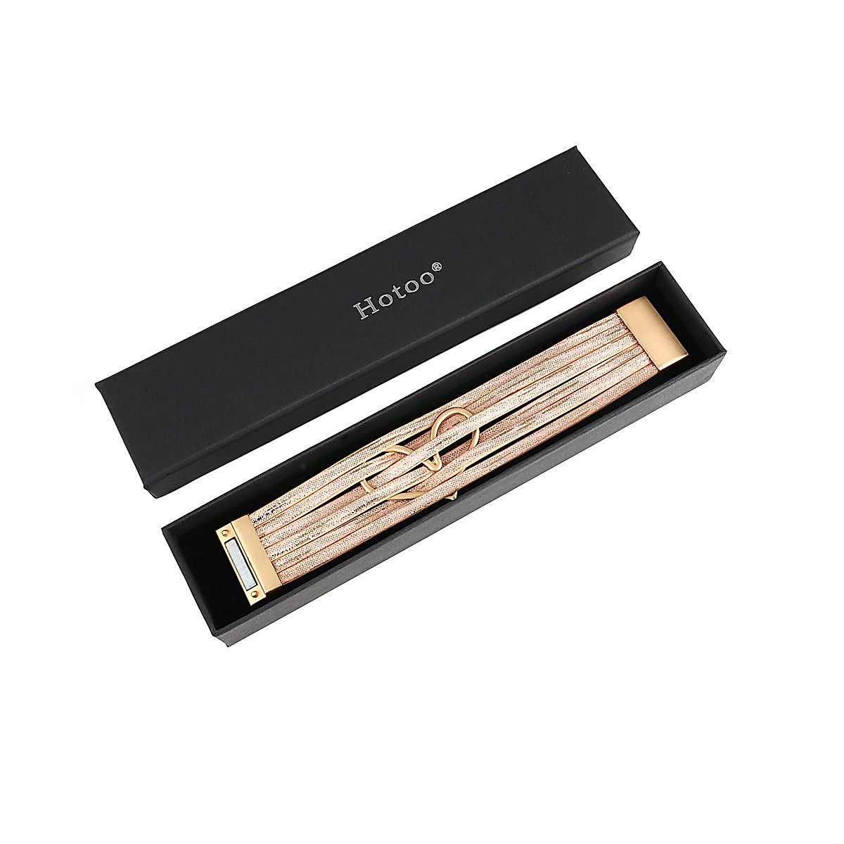 hotoo Pink Leather Wrap Bracelets for Women Boho Bracelet Heart Aesthetic Cuff Friendship Multi-layer Christmas Gifts for Her