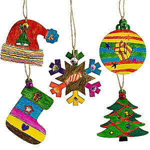 Anditoy 50 PCS Christmas Wooden Hanging Ornaments Unfinished Wood Slices Christmas Crafts for Kids DIY Christmas Decorations Party Supplies Favors