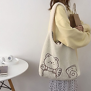 ZLM BAG US Plush Shoulder Handbag Cute Bear fluffy Tote Handbag Large faux Lamb Wool Shopping Bag