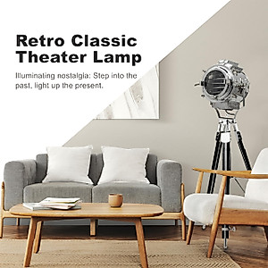 Nagina International Nautical Retro Classic Theater Collectible Steel Tripod Searchlight Lamp | Movie Props Authentic Nautical Floor Lamp Light with Heavy Large | Living Room Spot Light Lamp