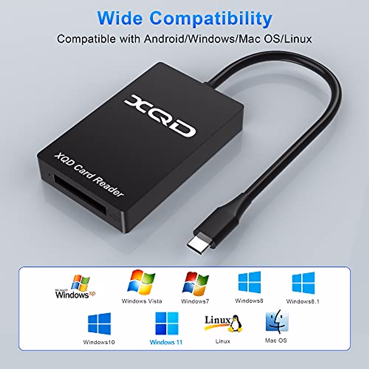 USB C XQD Card Reader, 5Gbps Type C XQD Memory Card Reader Compatible with Sony G/M Series USB Mark XQD Card, Lexar 2933x/1400x USB Mark XQD Card for Android/Windows/Mac OS/Linux/iPhone 16 15