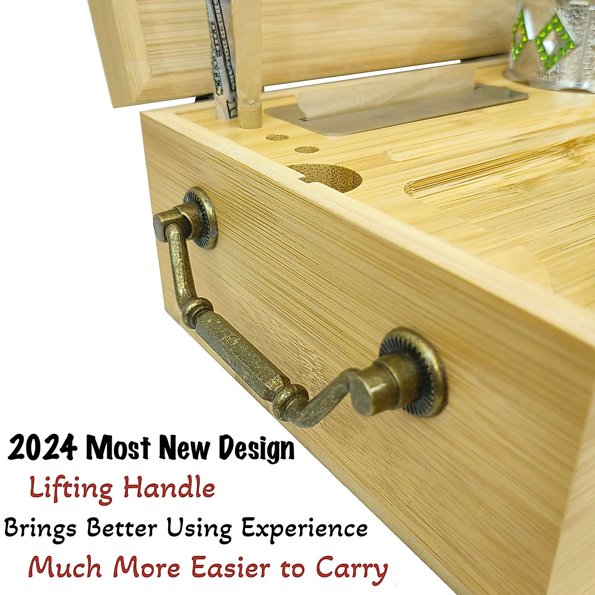 Shomory Wooden Smell Proof Stash Box with Rolling Tray Combo, Bamboo Large Locking Kit Glass Jar Paper, Secret Storage Herb Accessories