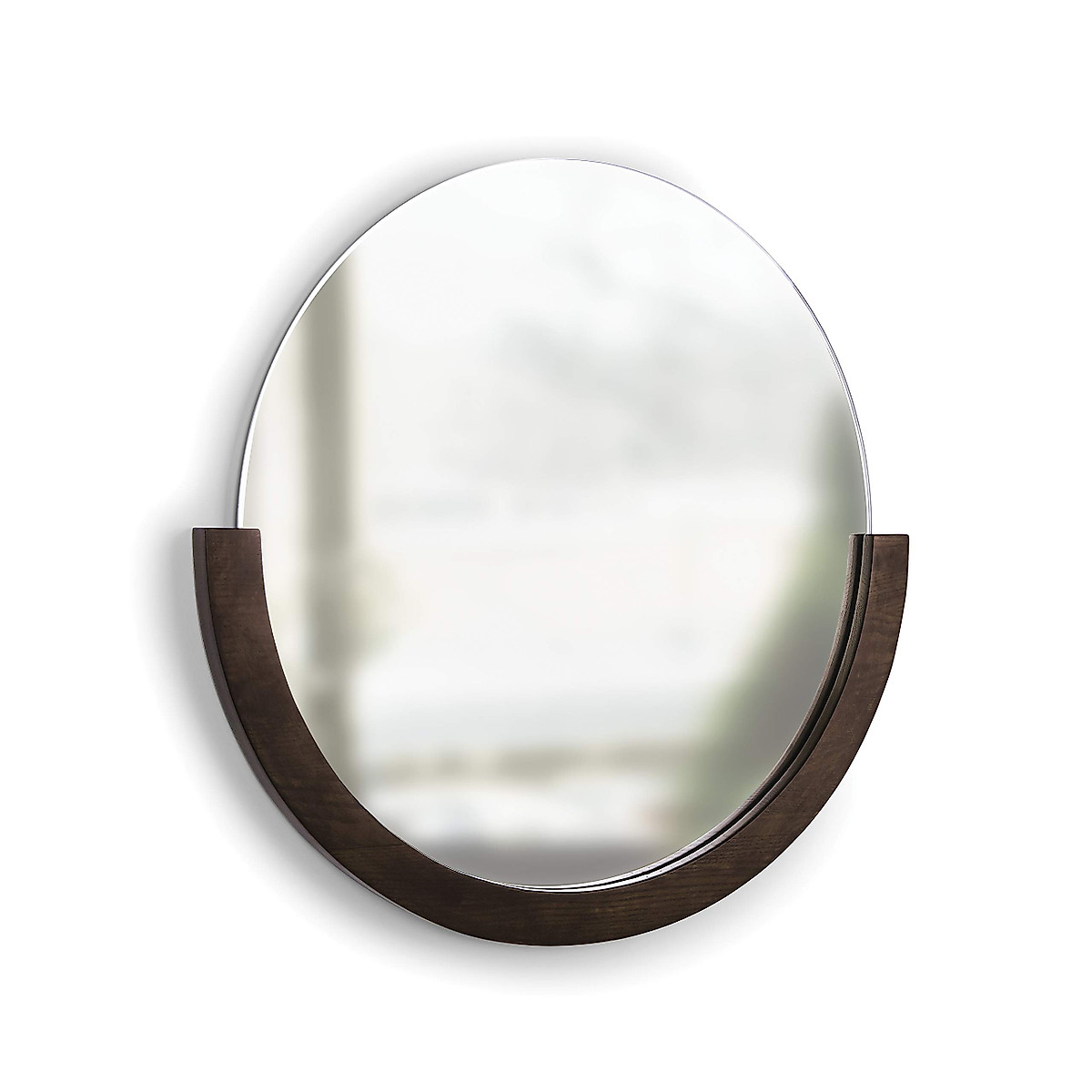 Umbra Mira Decorative Wall Entryway, Circular Mirror with Wood Frame on The Bottom Half, 22.5 Inch, Aged Walnut