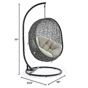 Modway EEI-2273-GRY-BEI Hide Wicker Rattan Outdoor Patio Porch Lounge Egg Set, Swing Chair with Stand, Beige