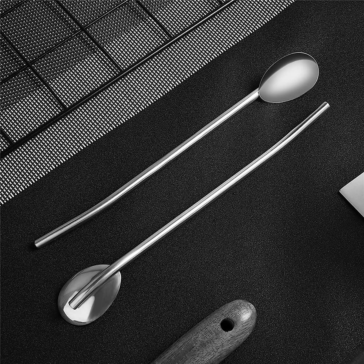 8 Pcs Stainless Steel Straws Spoons, Reusable Metall Straws Spoon with 2 Cleaning Brushes, 2 in 1 Snow Cone Straws Drinking Reusable Stainless Steel Ice Tea Long Spoons Straws for Cocktail Milkshake