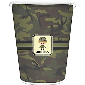RNK Shops Personalized Green Camo Waste Basket - Double Sided (Black)