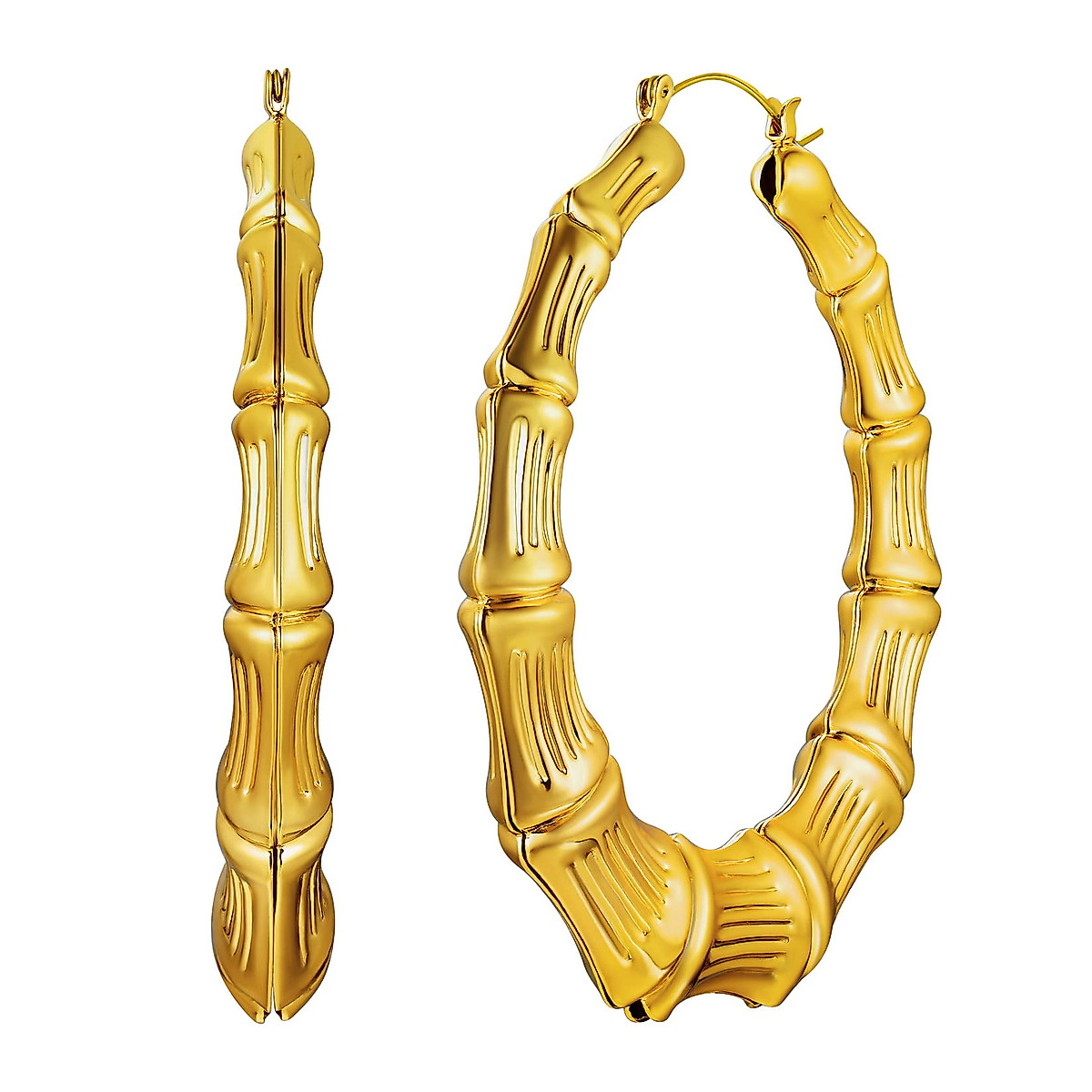 U7 Bamboo Earrings Women 18K Gold Plated 70MM Large Hoops Boho Jewelry Statement Door Knocker Earrings