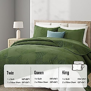 Lavsiry Olive Quilt Bedding Set King Size, Summer Lightweight Green Large Diamond Pattern Bed Spread, Soft Microfiber Bedspread & Coverlet for All Seasons - 3 Piece(1 Quilt, 2 Pillow Shams)