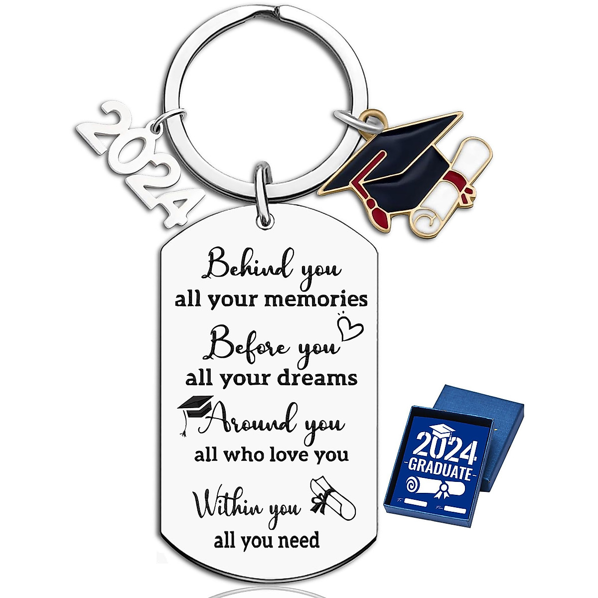 Covanlumci 2024 Graduation Keychain,Graduation Key Chain 2024,Class of 2024 Graduation Gifts for Seniors Students College Students High School Student(Silver)