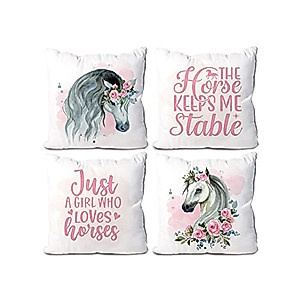 InnoBeta Horse Gifts for Girls 4 Pack Pillow Covers, Printed Decorative Pillow Case for 18"x18" Pillow